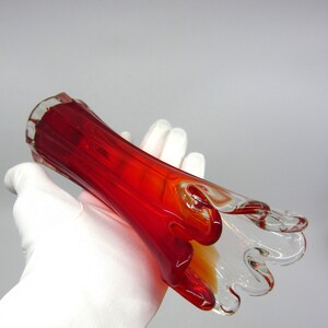 Vintage Red / Orange / Clear Glass Vase Oread? Japan? 1970s Organic ...