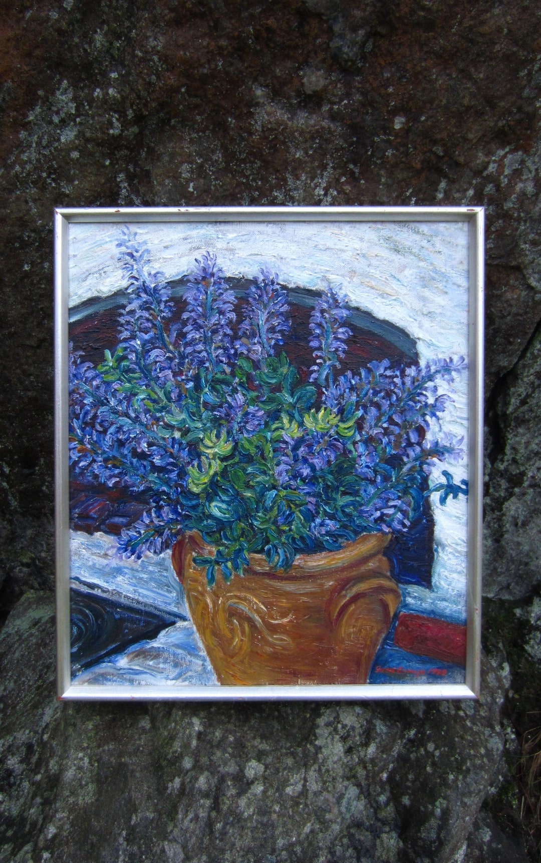 Vintage Swedish Gerd Enenge Oil Painting Catnip / Nepeta Flowers in a ...