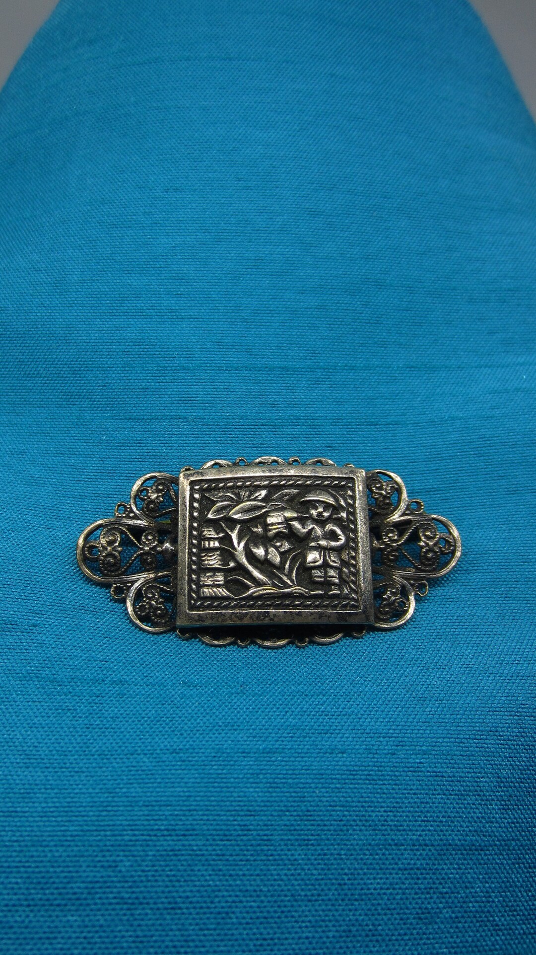 Rare Antique / Vintage Silver Brooch Chinese Man With Cicada Cage ...