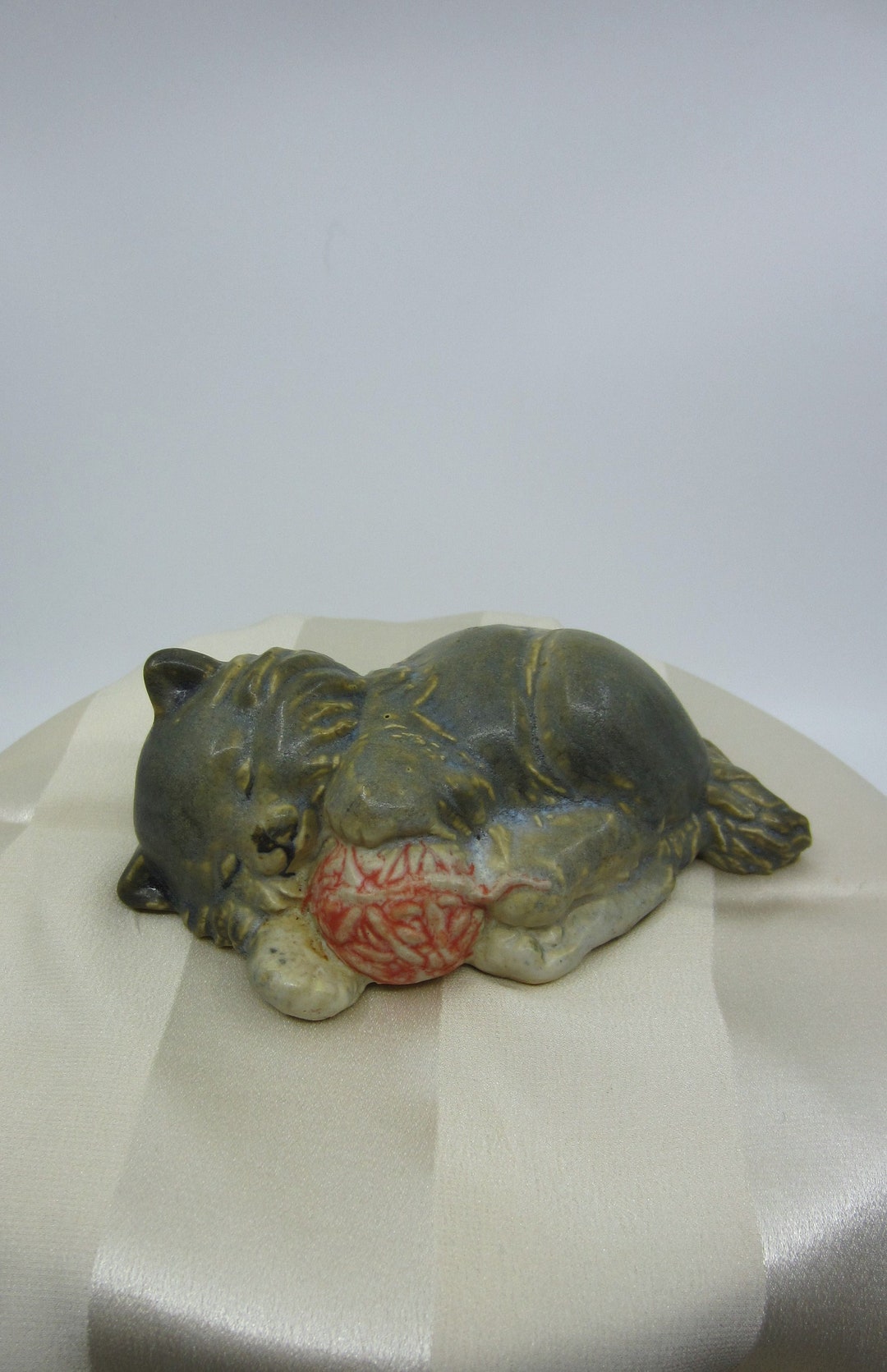 Vintage Swedish Jie Gantofta Glazed Ceramic Sleeping Cat With Yarn Ball ...