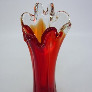 Vintage Red / Orange / Clear Glass Vase Oread? Japan? 1970s Organic ...