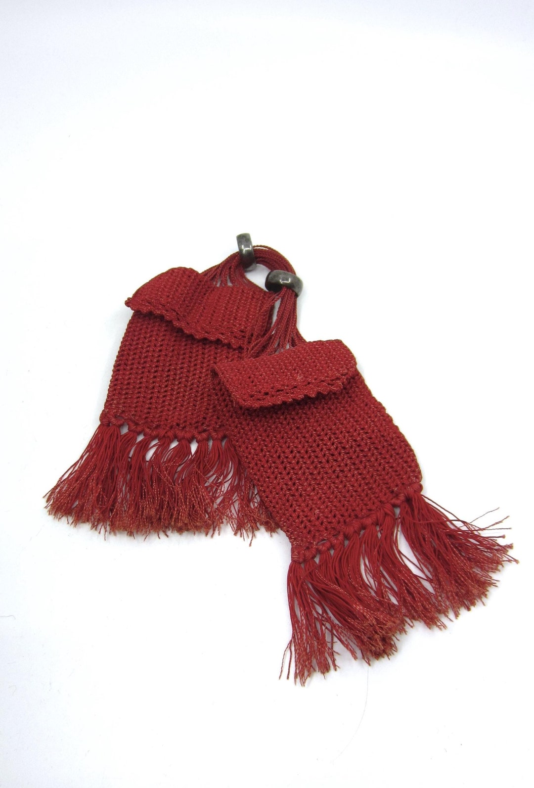 Antique Original Red Crochet Miser's Purse / String Purse With Flaps Late 1800s? Early 1900s ...