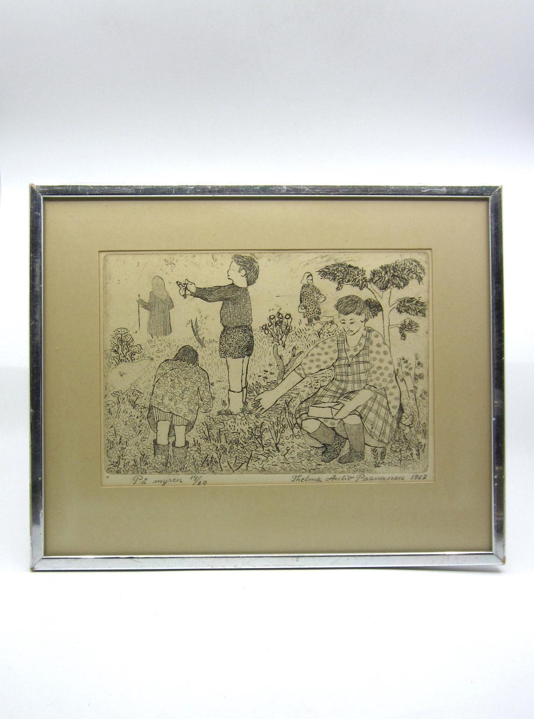Vintage Finnish / Swedish Thelma Paananen Etching På Myren children on ...