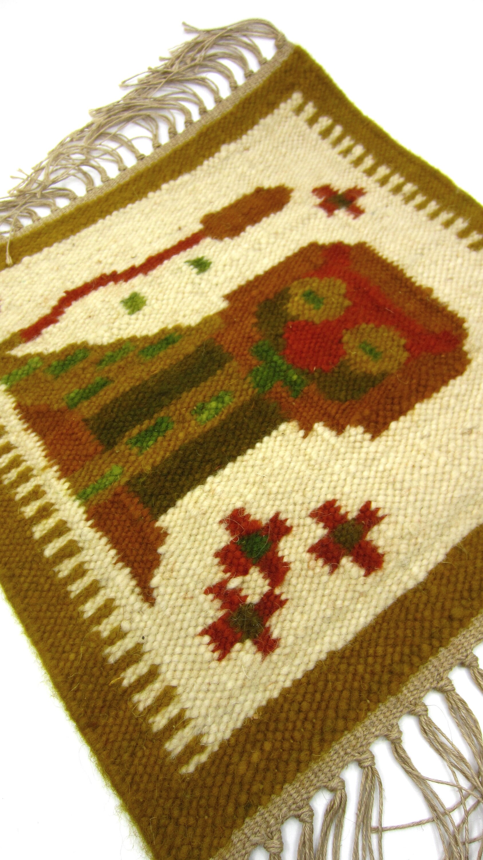 Vintage Polish Maria Domanska Small Hand Woven Woolen Rug LION Flax ...