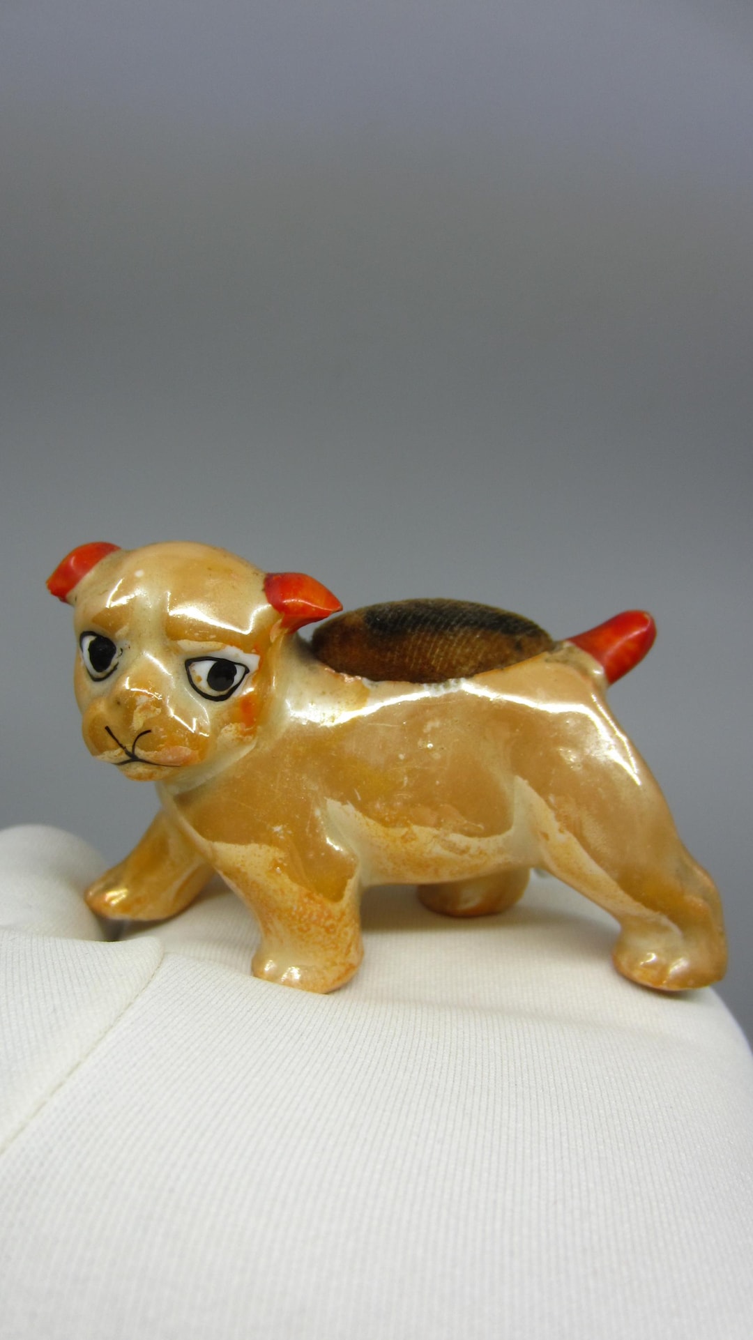 Vintage Hand Painted Porcelain Dog Pin Cushion Bonzo? 1930s 1940s ...