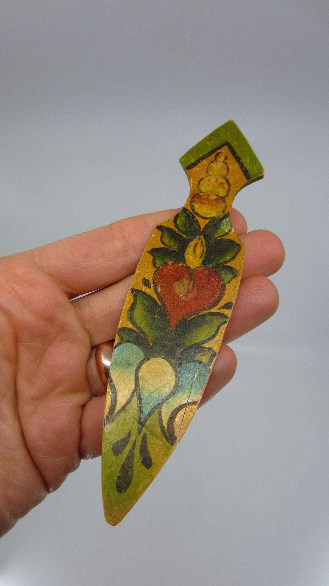 Vintage Swedish Small Wooden Bookmark / Decoration Hand Painted in Folk ...