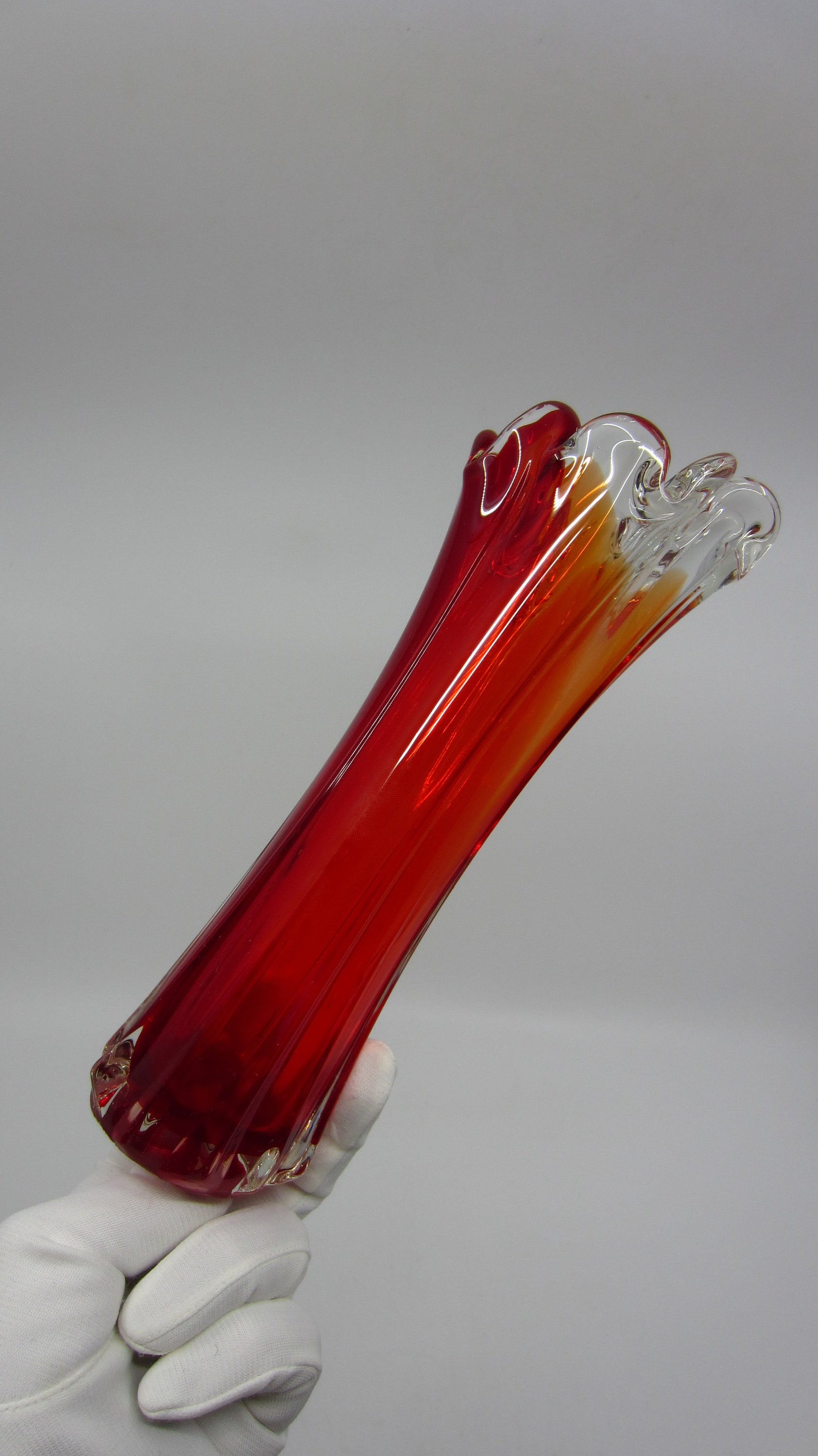 Vintage Red / Orange / Clear Glass Vase Oread? Japan? 1970s Organic ...