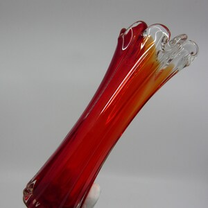 Vintage Red / Orange / Clear Glass Vase Oread? Japan? 1970s Organic ...