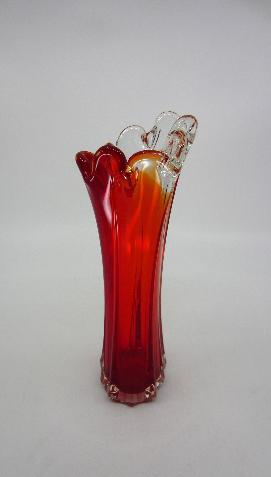 Vintage Red / Orange / Clear Glass Vase Oread? Japan? 1970s Organic ...