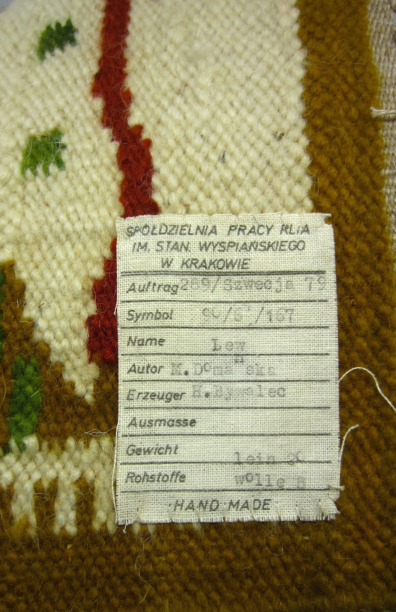 Vintage Polish Maria Domanska Small Hand Woven Woolen Rug LION Flax ...
