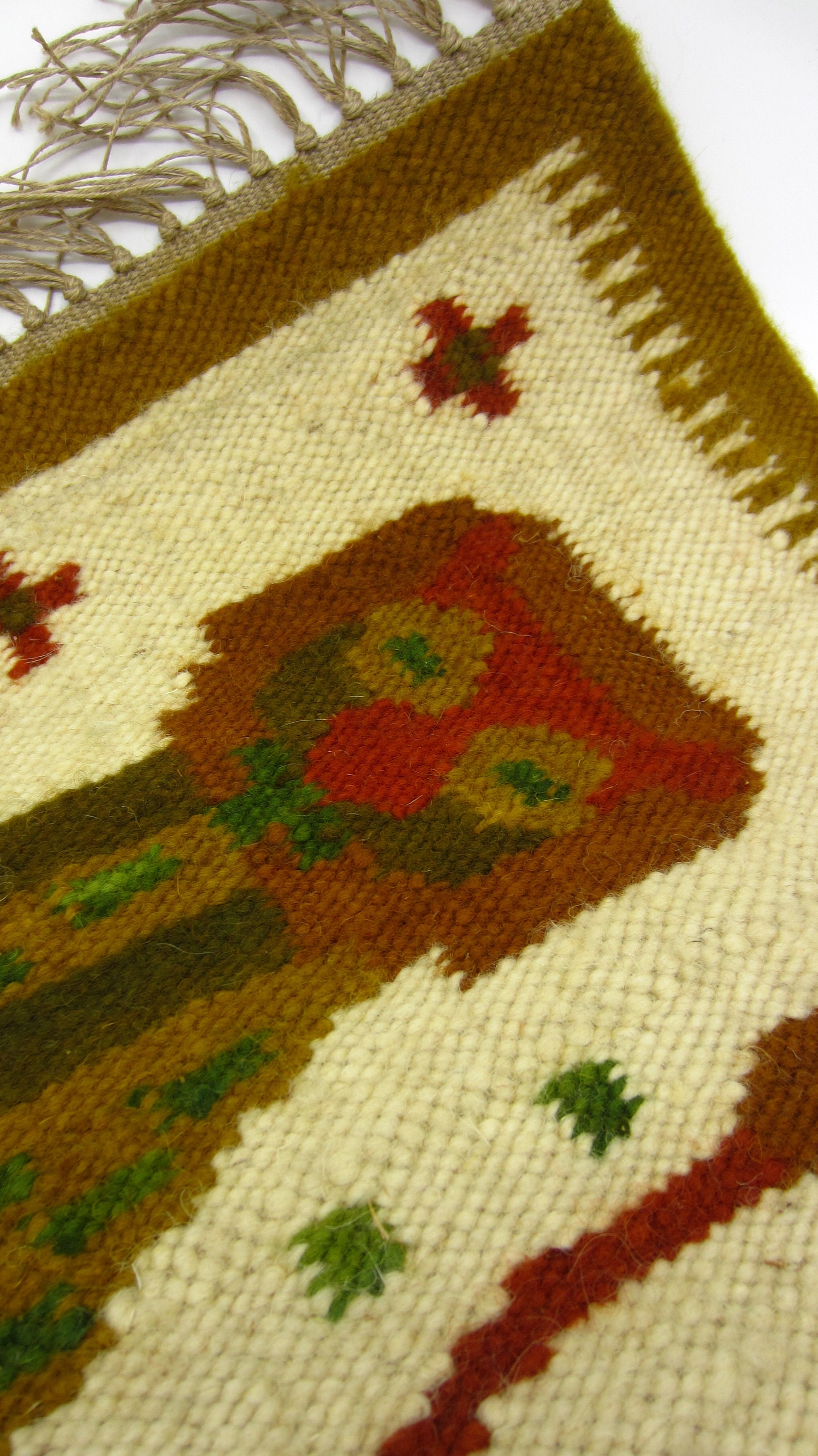 Vintage Polish Maria Domanska Small Hand Woven Woolen Rug LION Flax ...