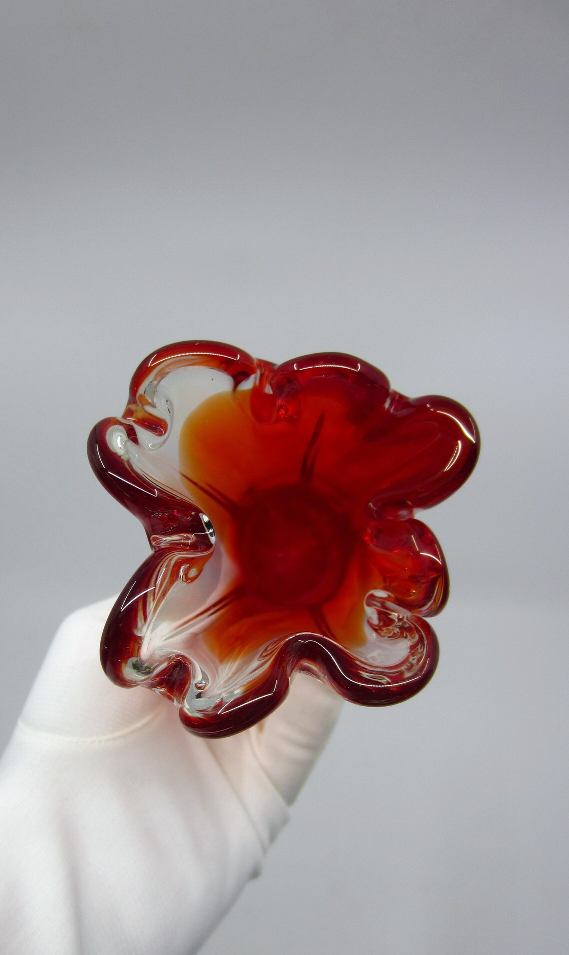 Vintage Red / Orange / Clear Glass Vase Oread? Japan? 1970s Organic ...