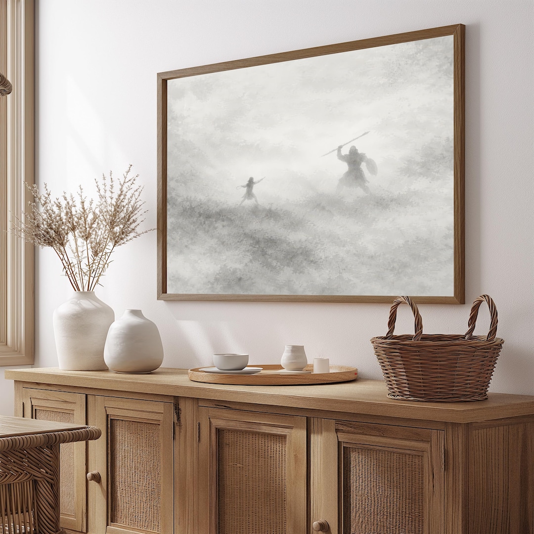 David and Goliath Art Framed Print Biblical Wall Decor Large Modern ...