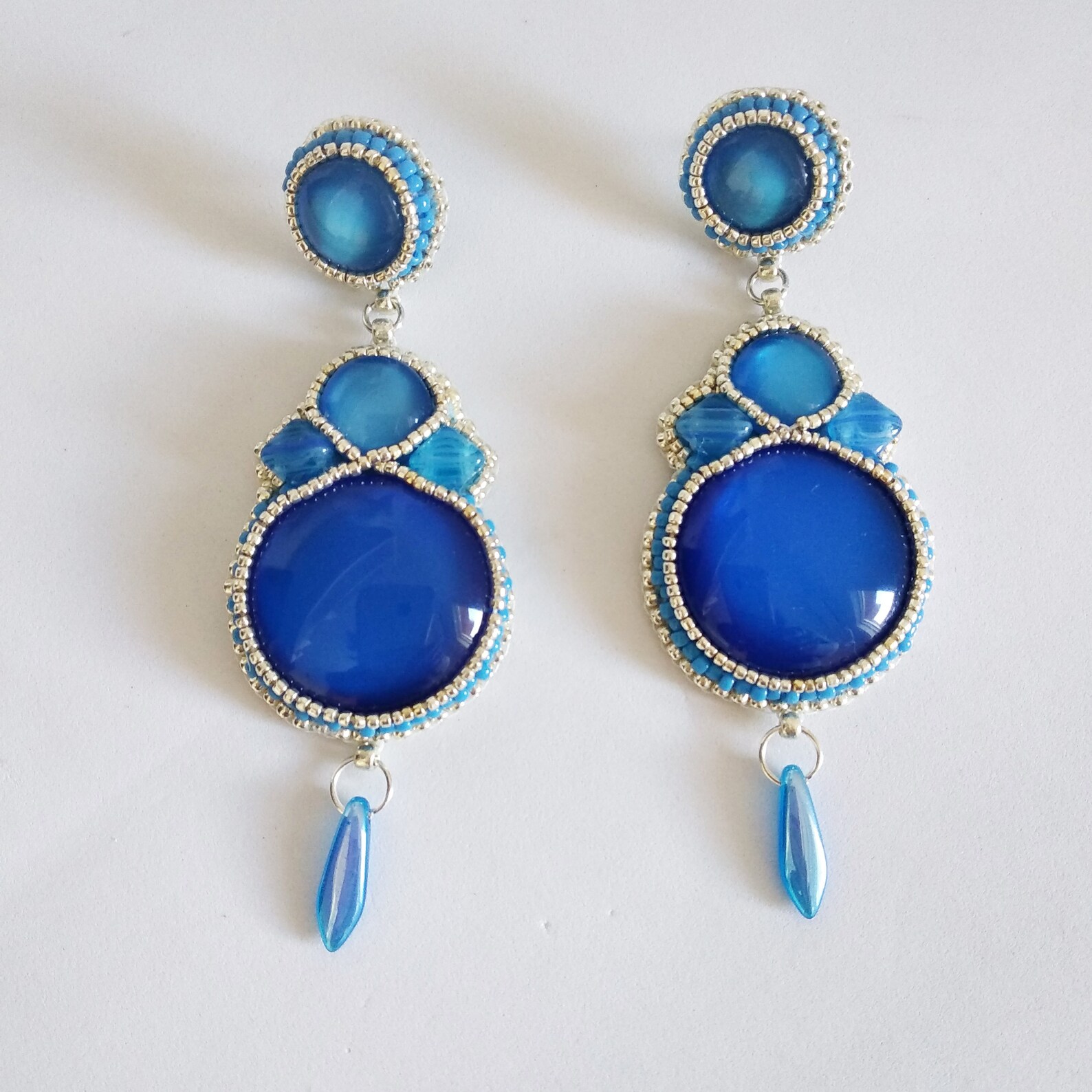Blue Statement Earrings Long Blue Earrings Blue Beaded - Etsy