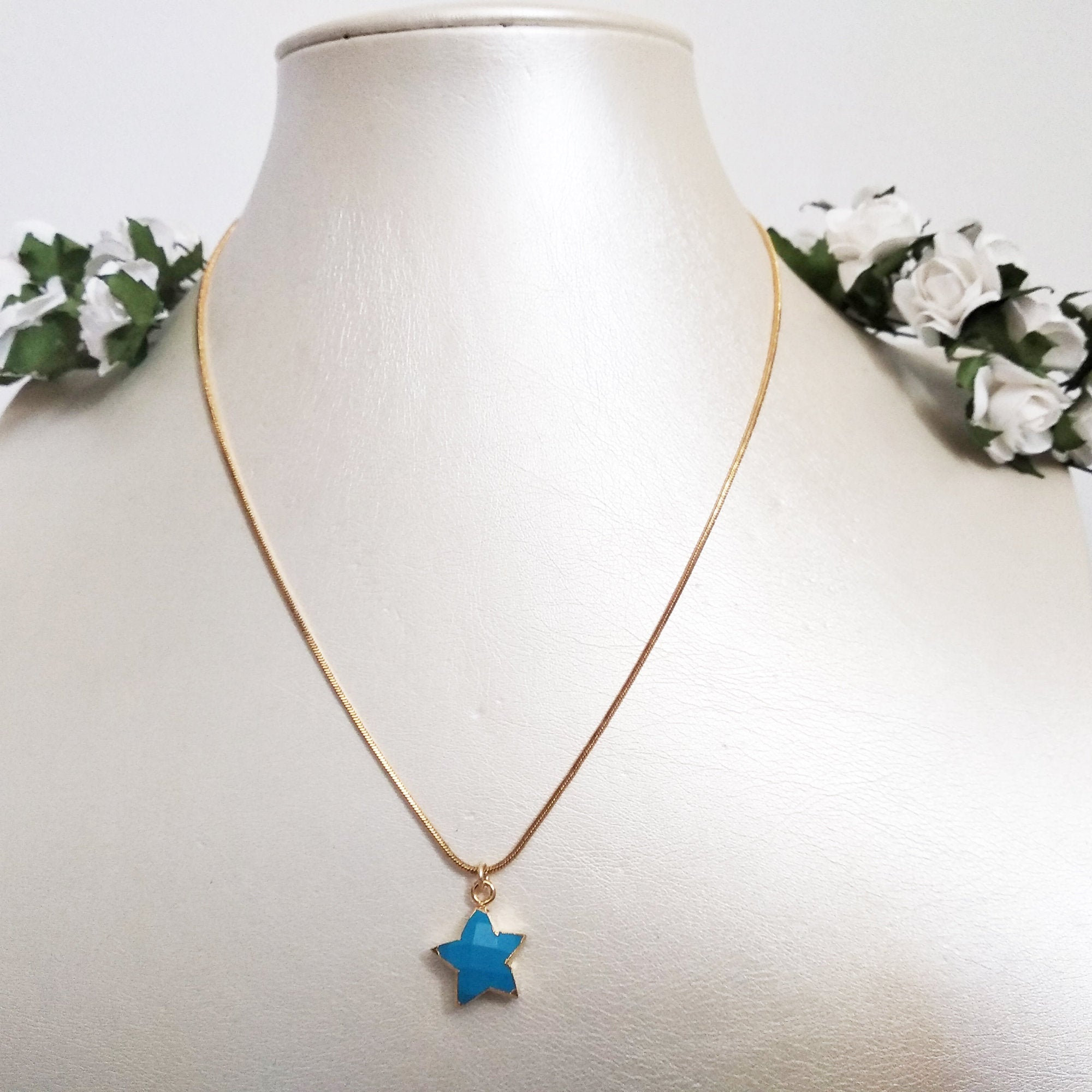 Genuine Turquoise Star Pendant, Turquoise Star Necklace, Brass Chain ...
