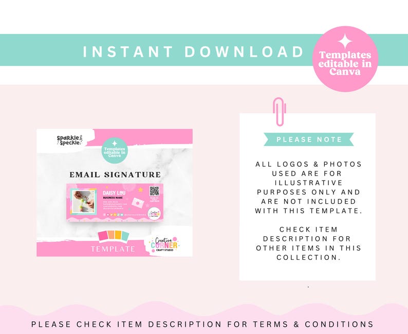 Bright Pink Email Signature Template: Editable Canva Design (digital ...