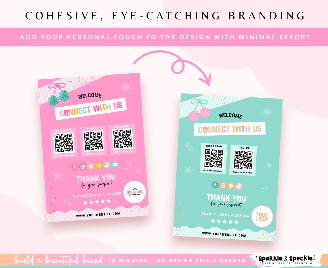Editable QR Code Sign Template: Canva Pink Social Media Display ...