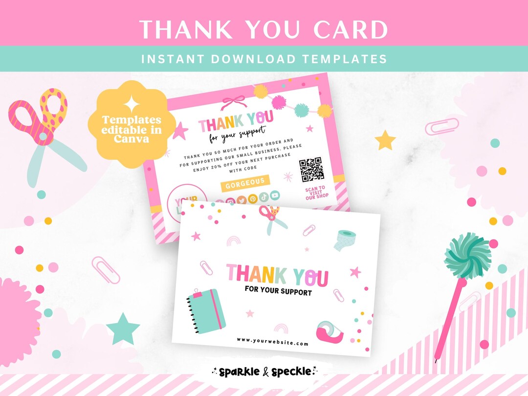Editable Thank You Card Template: Rainbow Packaging Insert With ...