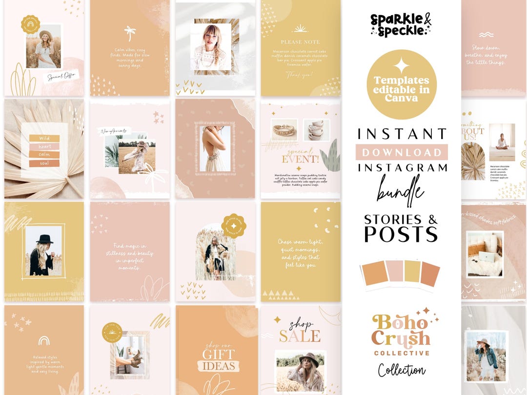 Boho Instagram Post and Story Templates: Canva Editable Social Media ...
