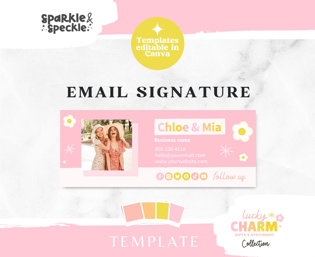 Pink Email Signature Canva, Outlook and Gmail Email Signature Template ...