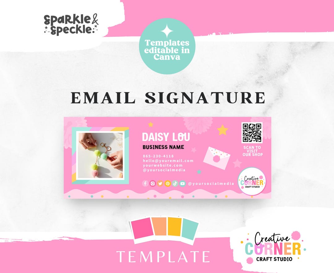 Bright Pink Email Signature Template: Editable Canva Design (digital ...