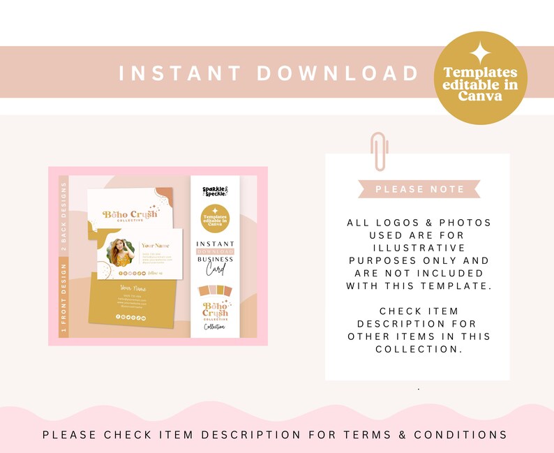 Boho Business Card Template - Editable Canva Design in Mustard and ...