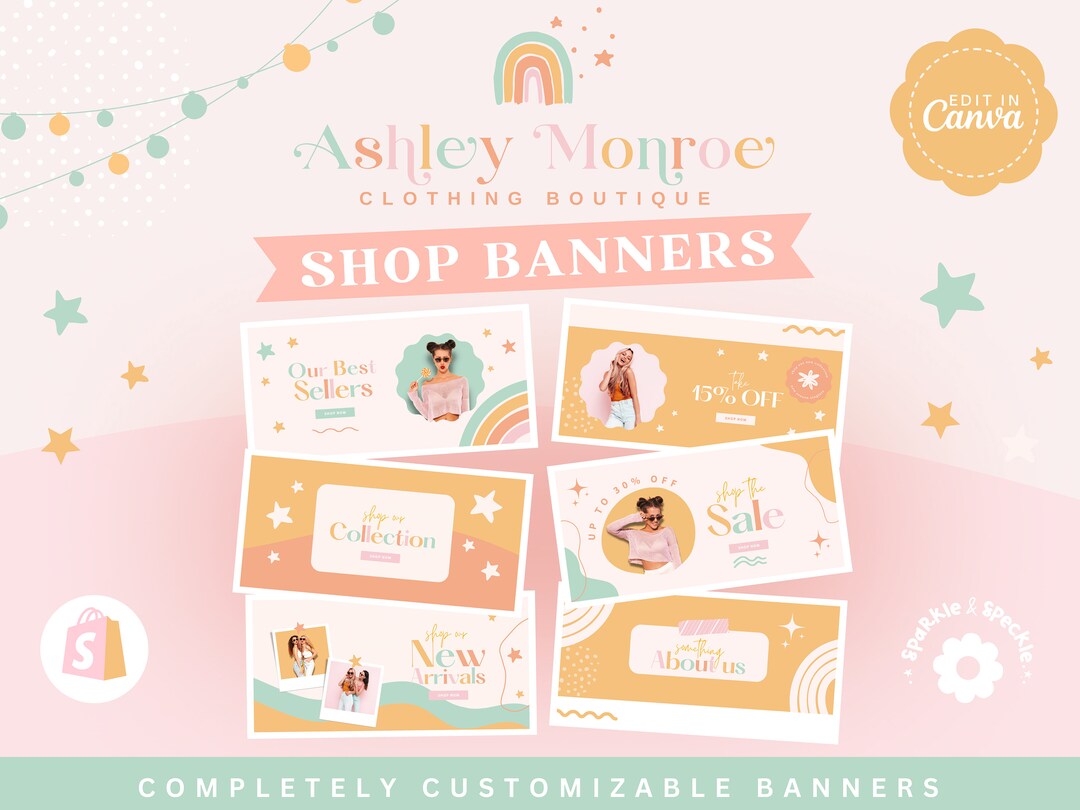 Colorful Shopify Store Banner Customizable in Canva, DIY Shop Banner ...