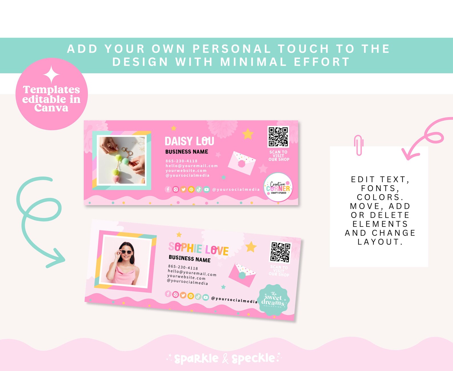 Bright Pink Email Signature Template: Editable Canva Design (digital ...