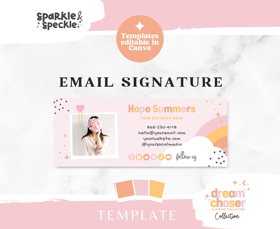 Pink Orange Email Signature Template, Editable Gmail Email, Boutique ...