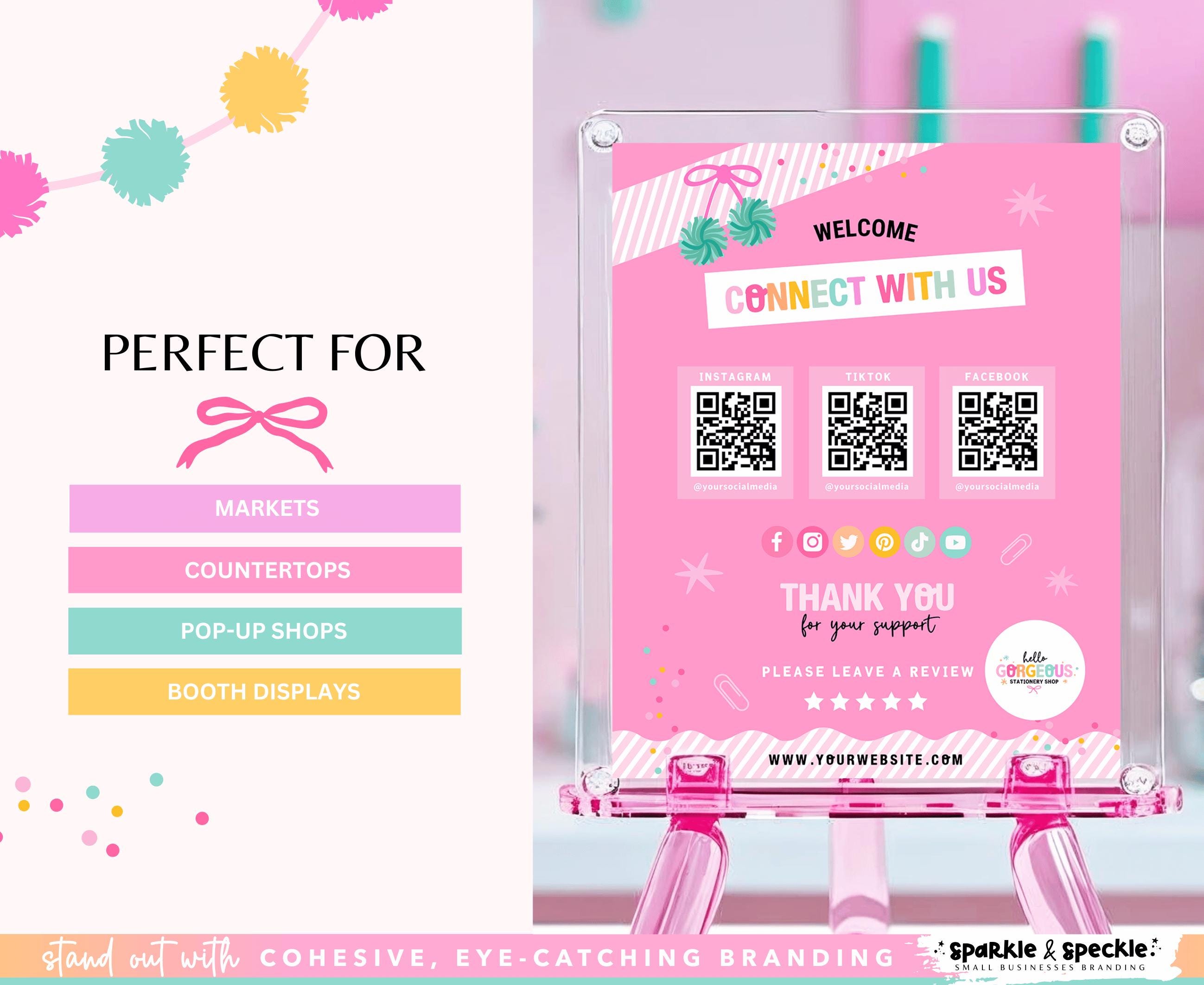 Editable QR Code Sign Template: Canva Pink Social Media Display ...