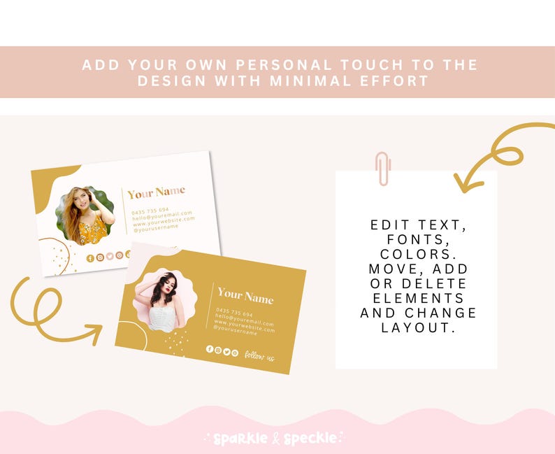 Boho Business Card Template - Editable Canva Design in Mustard and ...