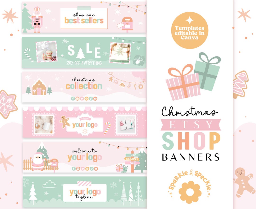 Editable Christmas Banner Template for Etsy Shop, Instant Download ...