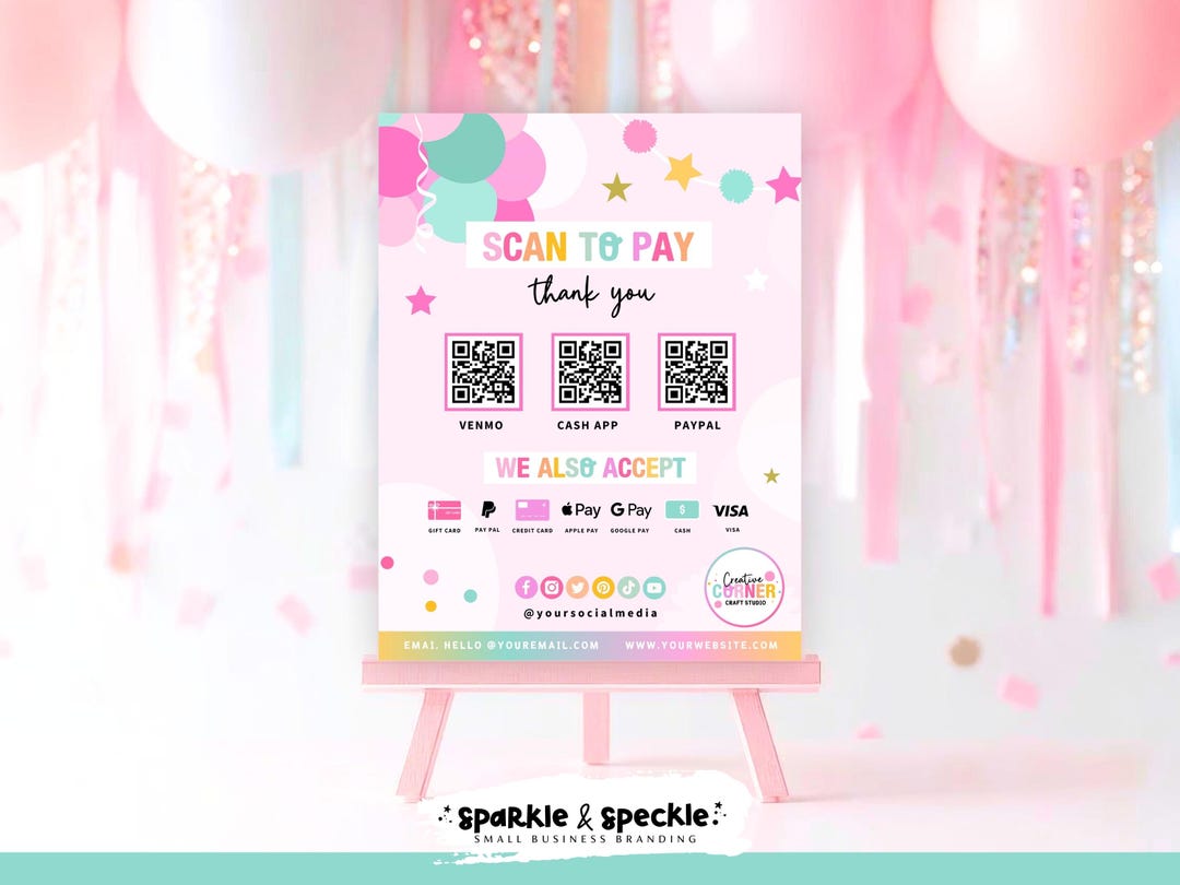 Party Scan to Pay Sign Template | QR Code Payment Flyer | Venmo Paypal ...
