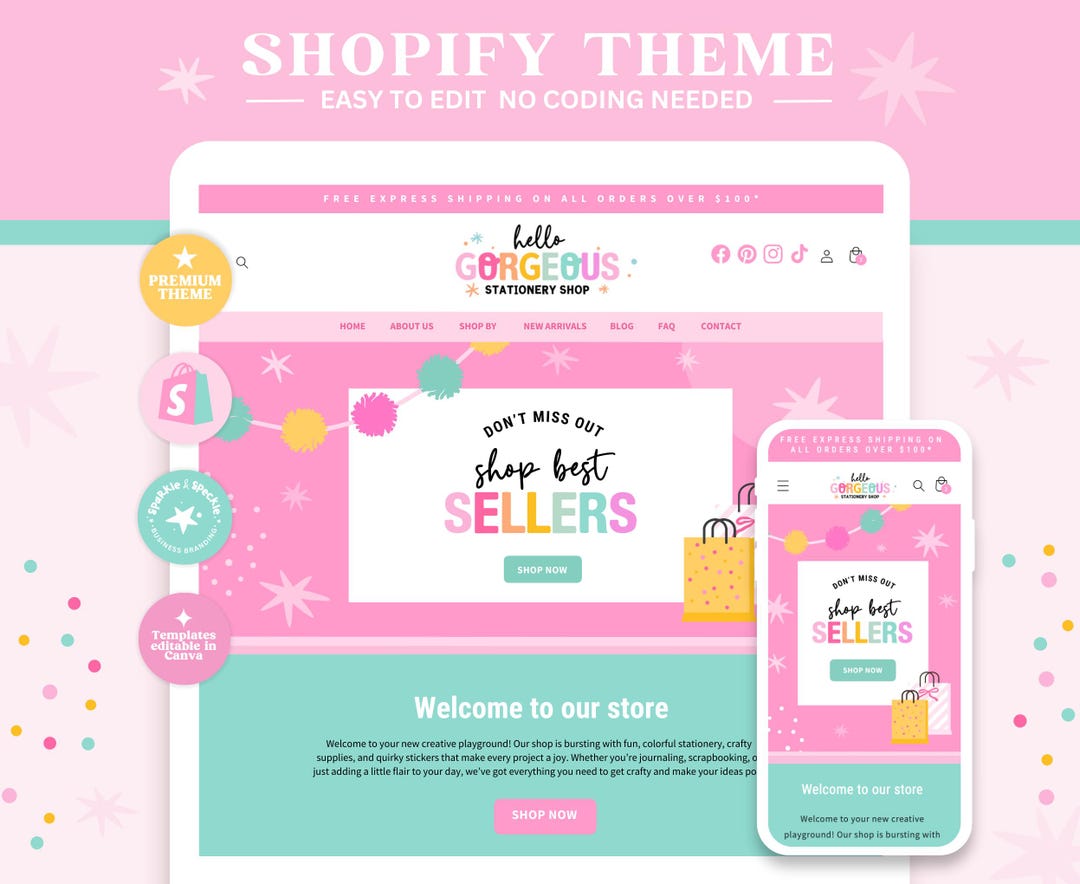 Fun Shopify Theme Template With Editable Canva Website Banners, Rainbow ...