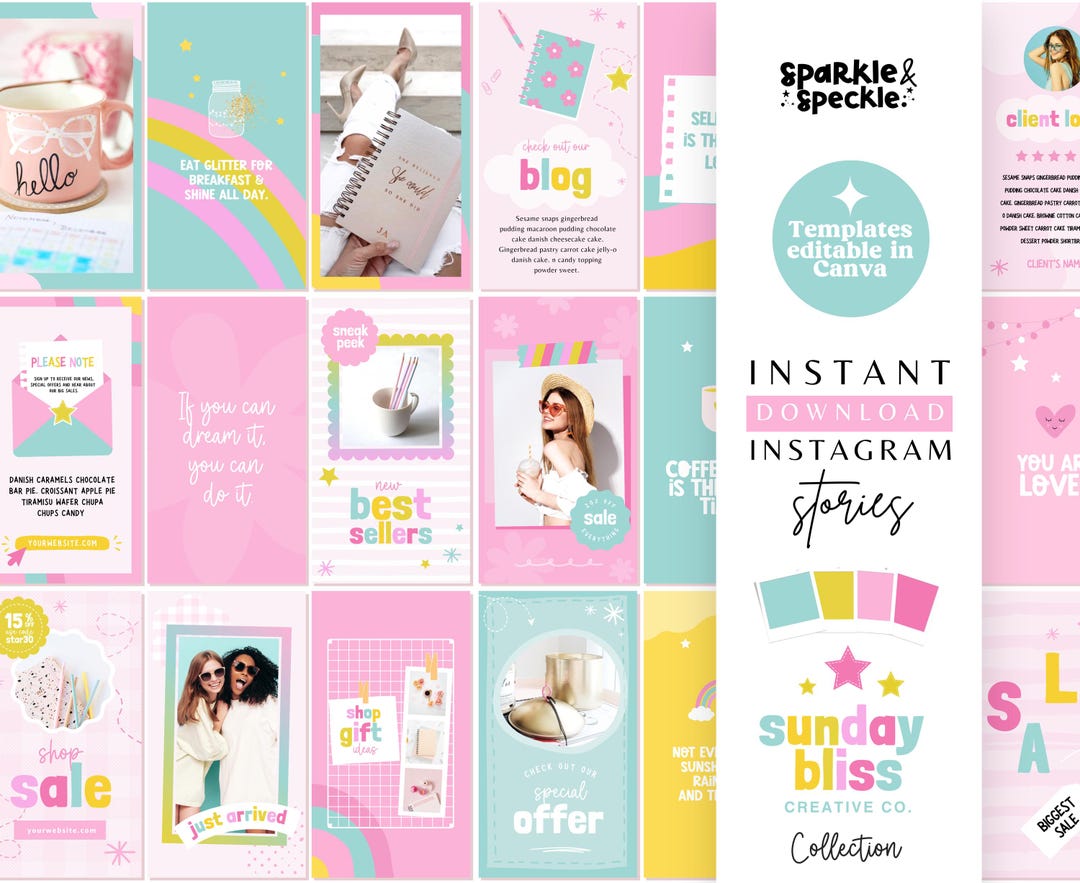 Rainbow Insta Stories Templates Canva, Colorful Social Media Kit ...