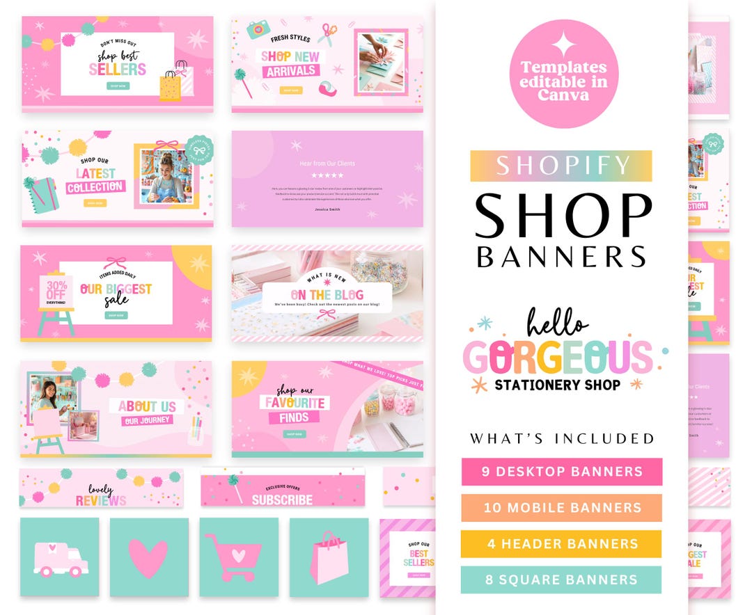 Colorful Shop Banner Templates for Shopify: Craft Canva Editable ...