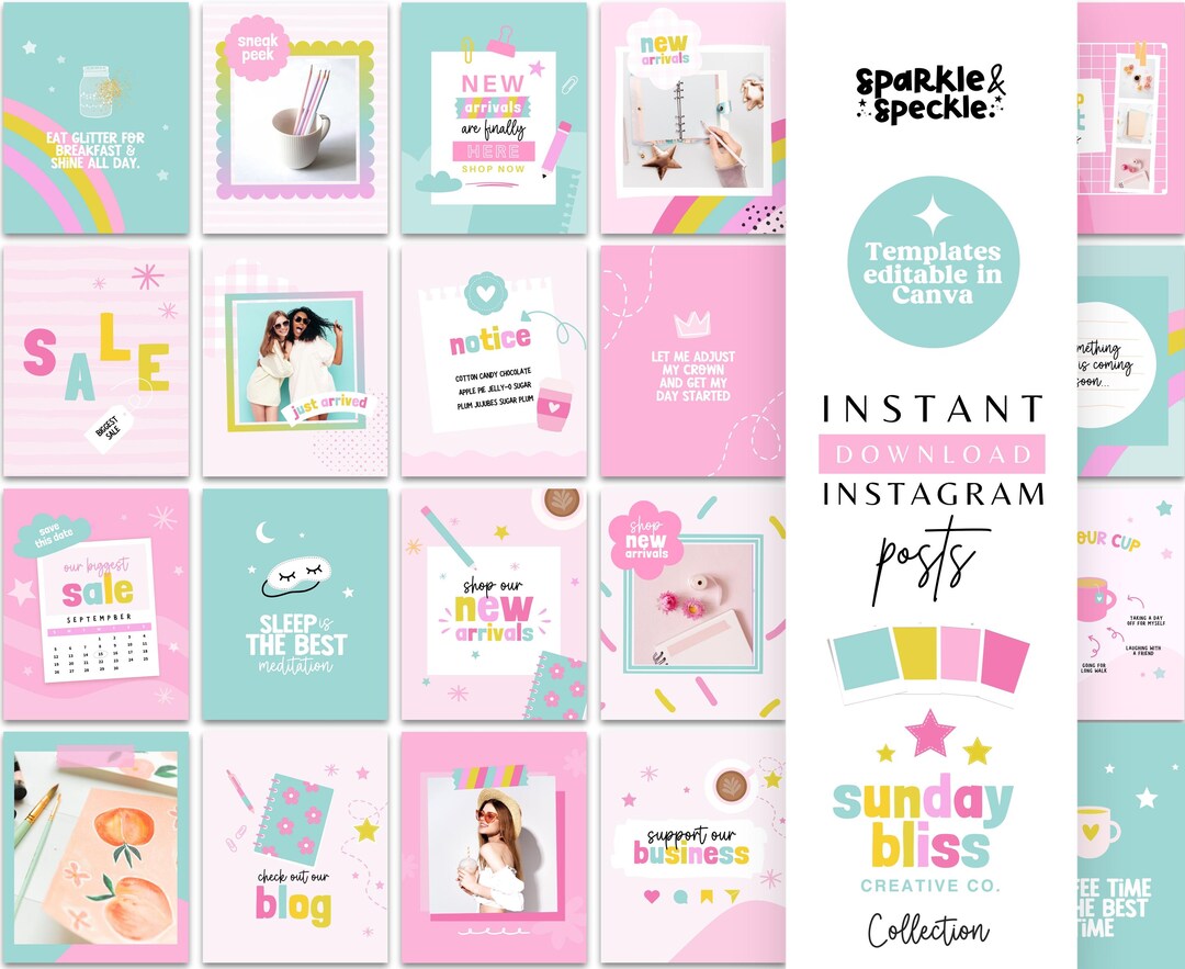 Colorful Instagram Post Templates Canva, Social Media Kit, Playful and ...