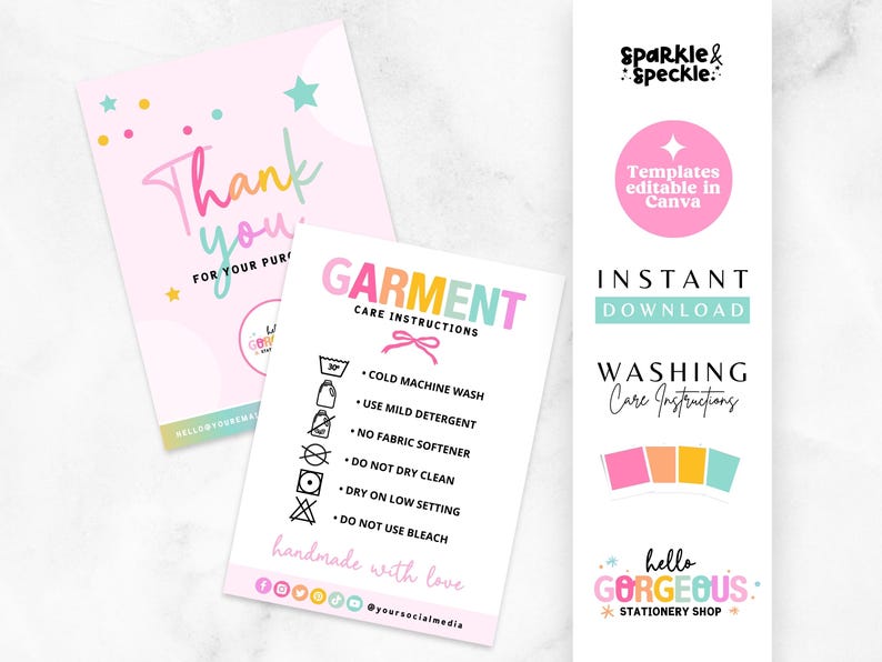 Garment Care Instructions Card Template | Colorful Canva Washing Care ...