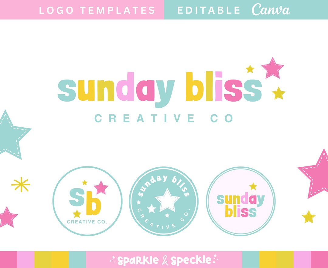 Pastel Colorful Logo Design, Editable Canva Logo Set Template, DIY ...