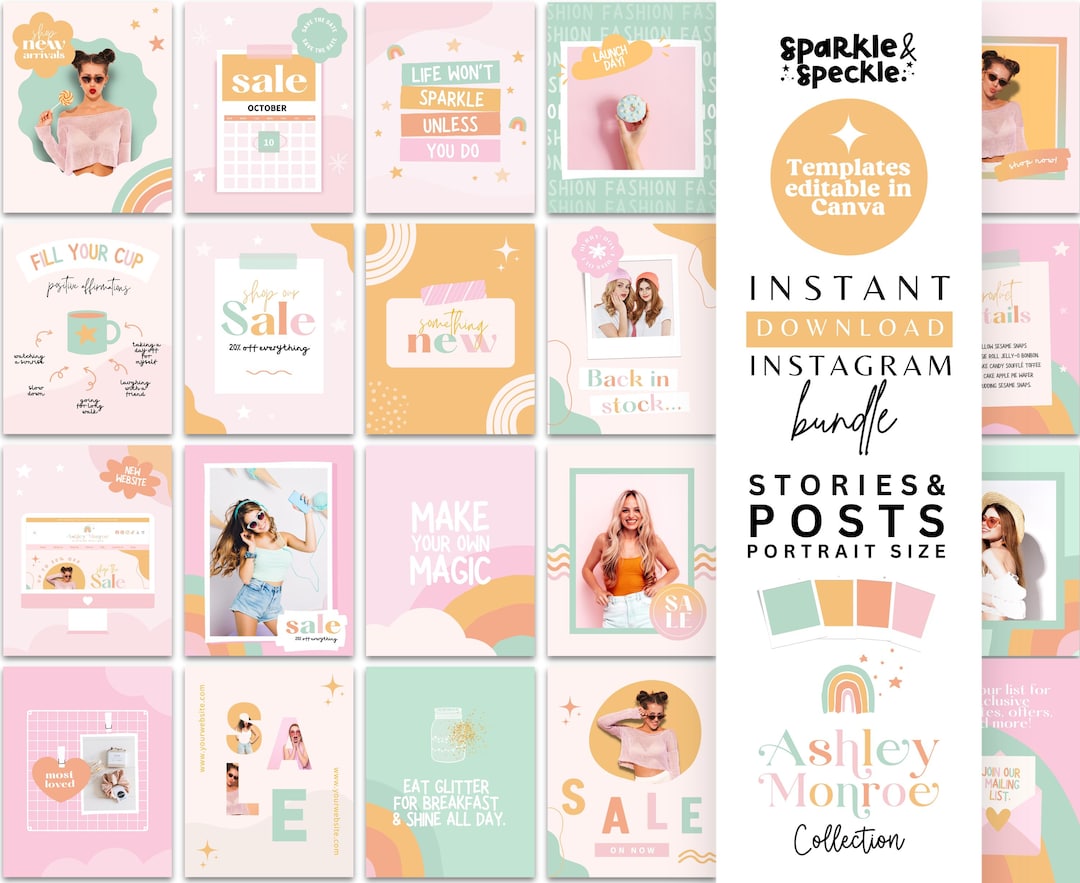 Rainbow Instagram Post and Story Templates: Colorful Instagram Feed ...