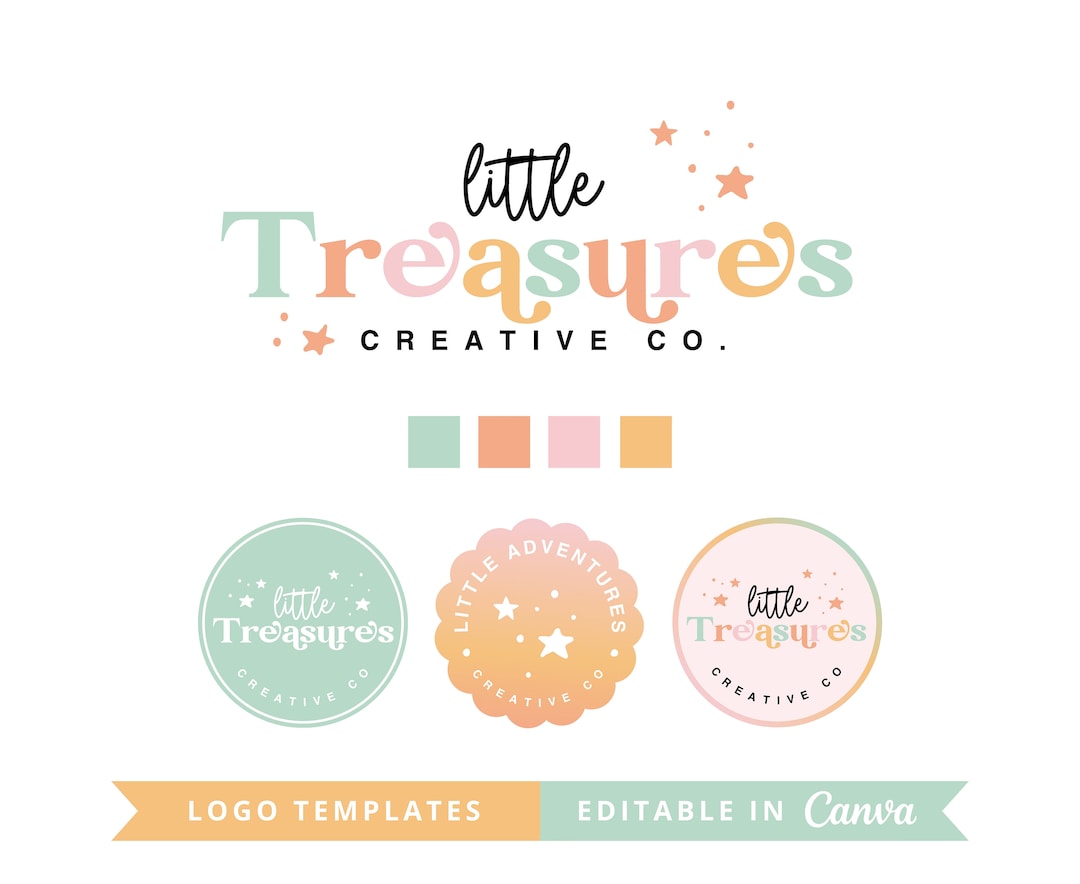 DIY Logo Designed in Canva, Editable Logo Template, Pastel Logo, Kids ...