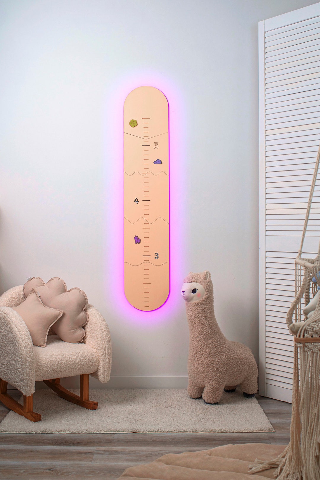 Wooden Height Chart Neon Growth Chart Ruler Led Wall Art Preschool Toys ...