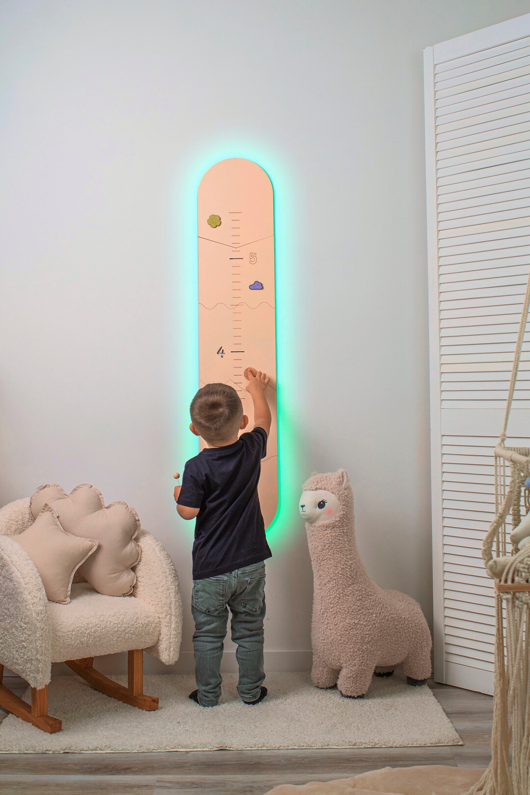 Wooden Growth Chart Neon Height Chart Led Wall Art Personalized Nursery ...