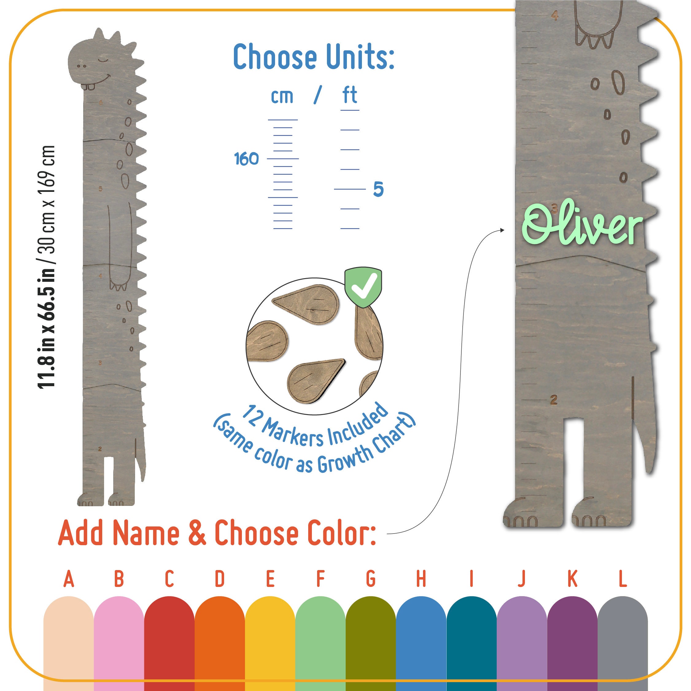 Wooden Growth Chart Dinosaur Toys Height Chart Growth Ruler Gift for ...