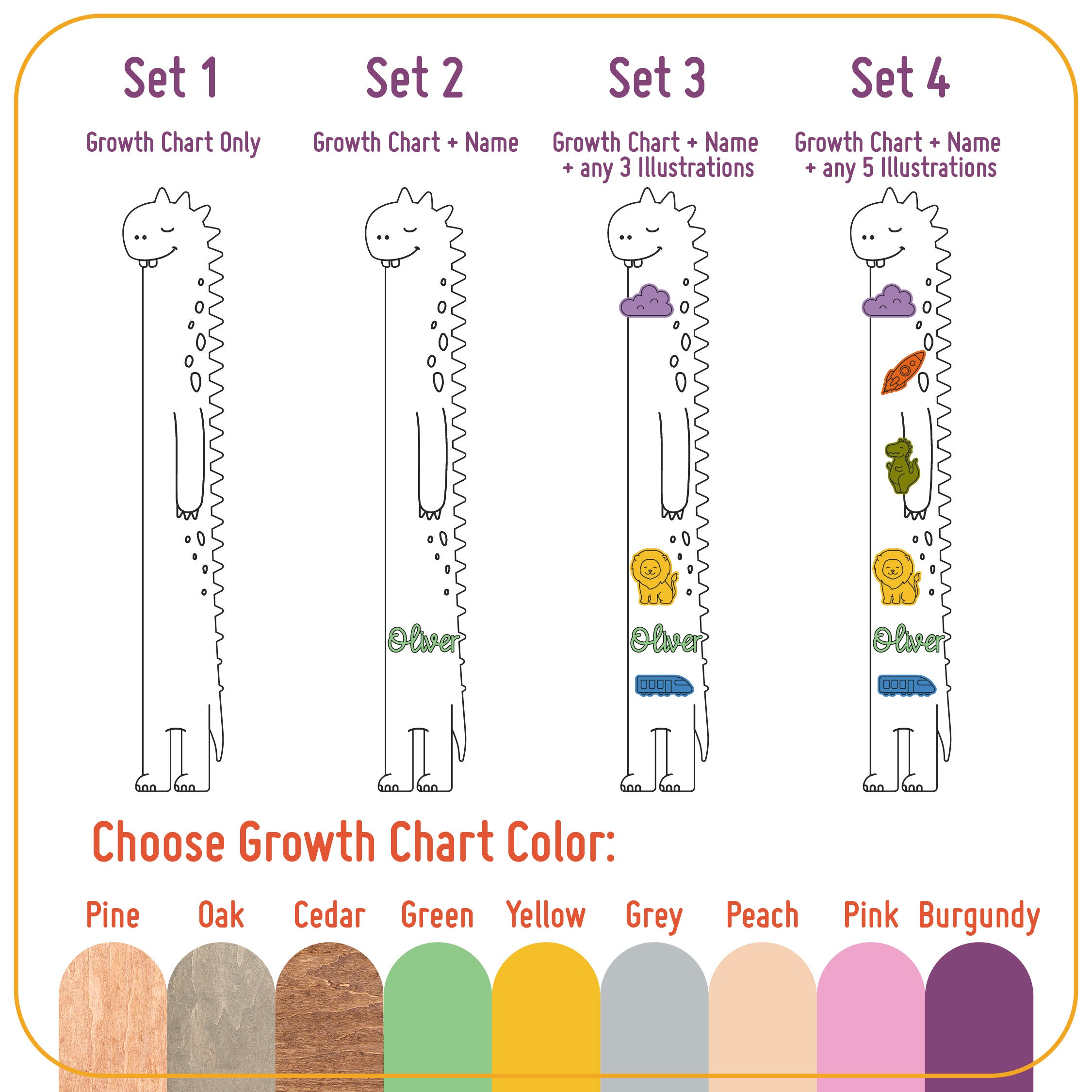 Dinosaur Growth Chart, Wooden Height Chart, Growth Chart Ruler, Kids ...