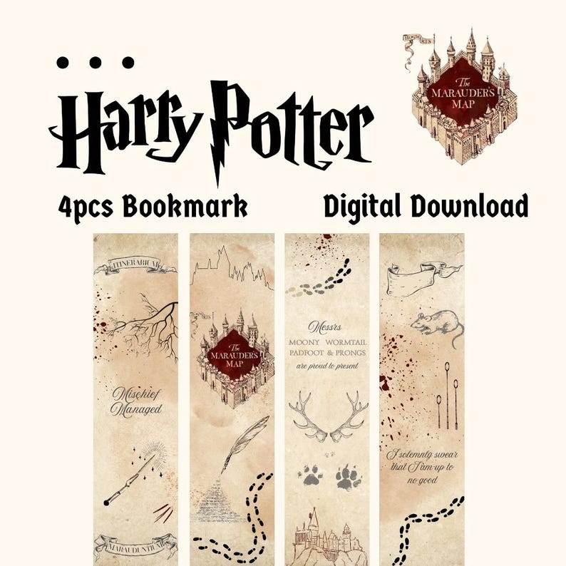 Harry Potter Marauders Map Bookmarks: Printable Set (digital Download ...