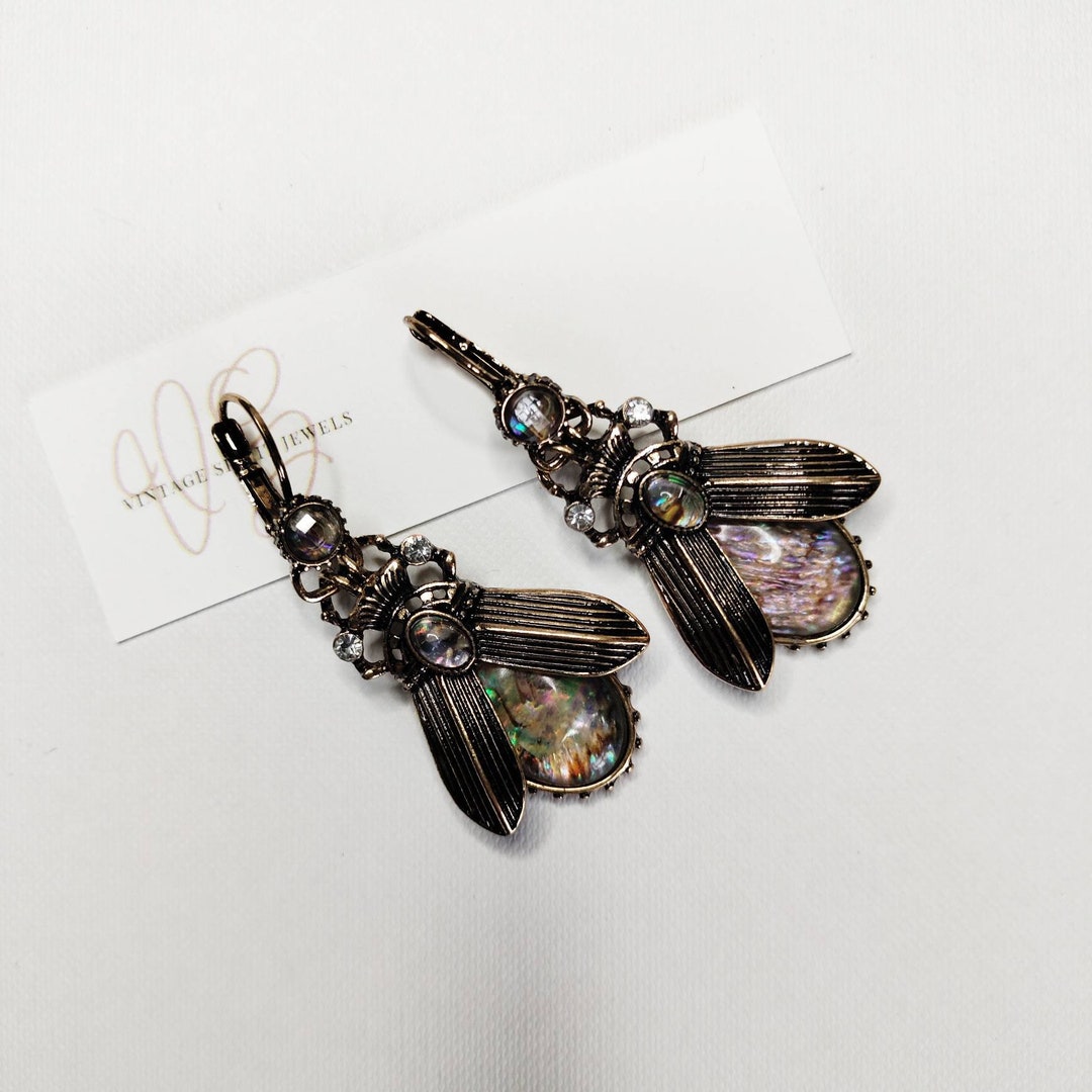 Art Deco Vintage Style Antique Gold Moth Insect Drop Dangle Earrings - Etsy