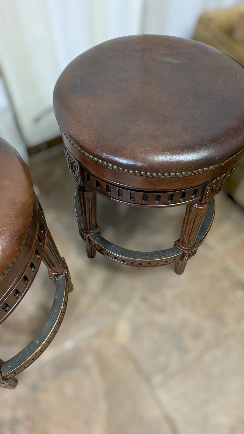 Frontgate Solid Wood Counter Stools | Genuine Leather Seats ...