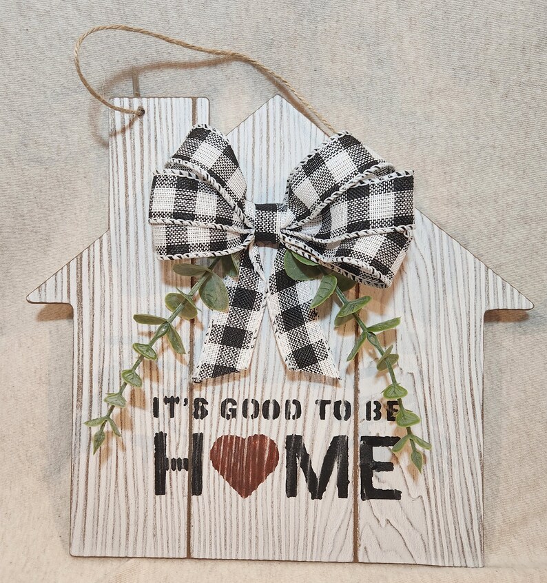 House Shaped Sign With Cute Saying, Greenery and Bow - Etsy