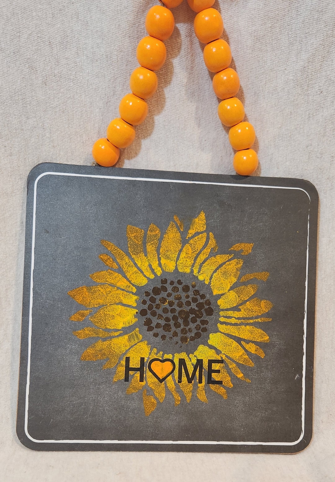 Sunflower home Sign With Orange Wood Beads - Etsy